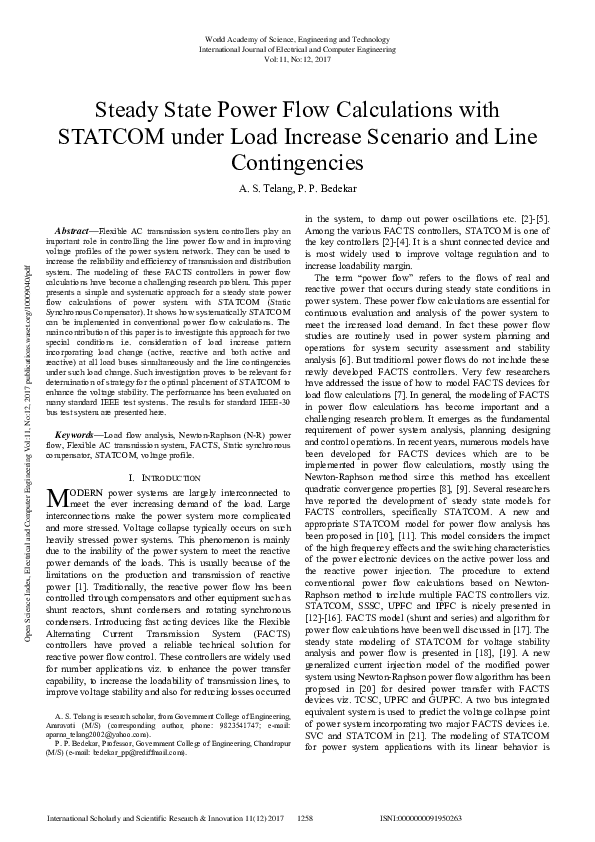 (PDF) Steady State Power Flow Calculations with STATCOM under Load ...