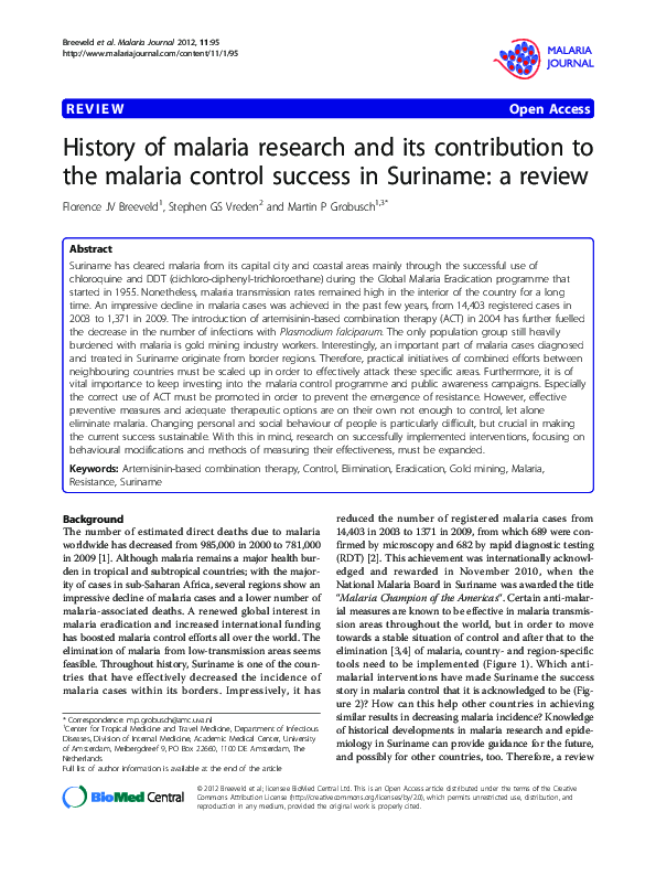(PDF) History of malaria research and its contribution to the malaria ...