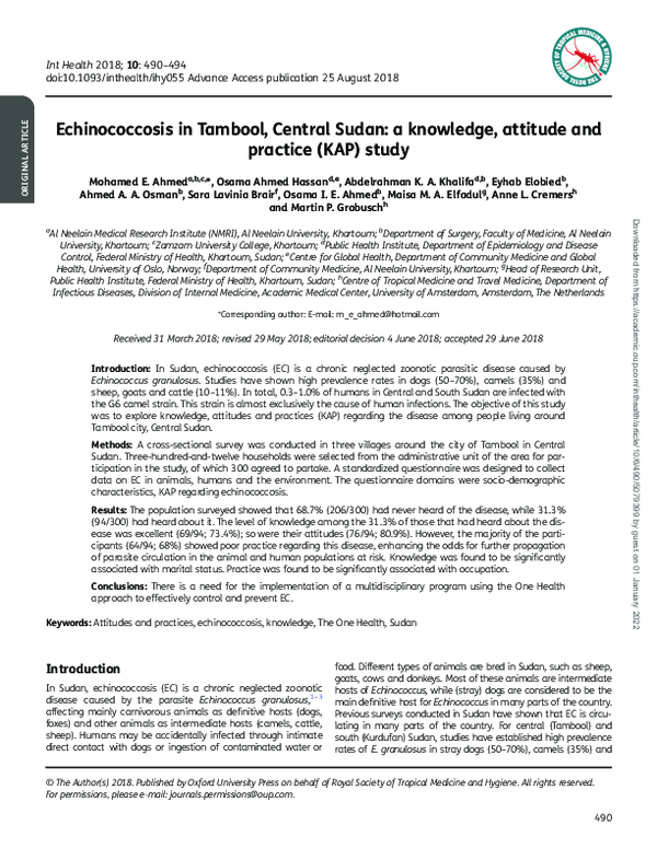 (PDF) Echinococcosis in Tambool, Central Sudan: a knowledge, attitude ...