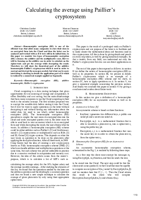 (PDF) Calculating the Average using Paillier's Cryptosystem