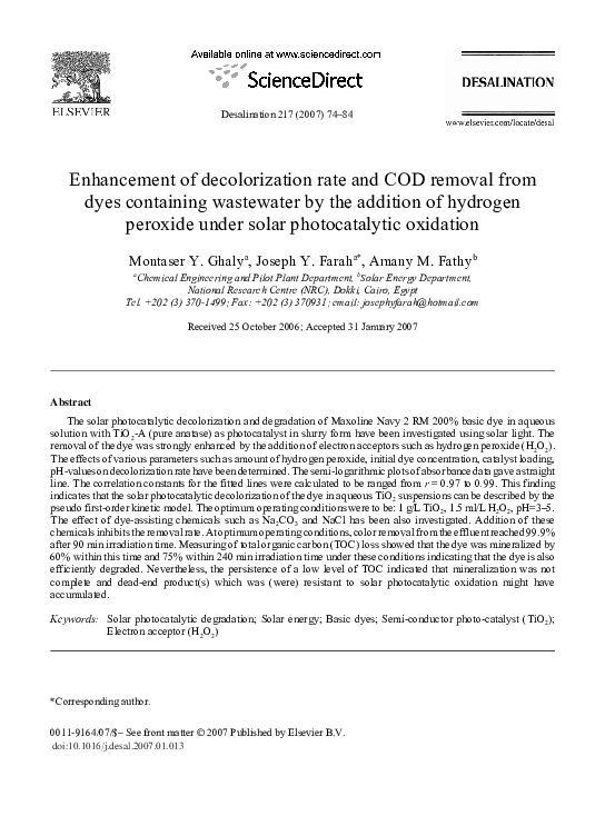(PDF) Enhancement of decolorization rate and COD removal from dyes ...