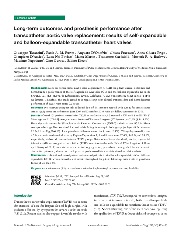 (PDF) Long-term outcomes and prosthesis performance after transcatheter ...