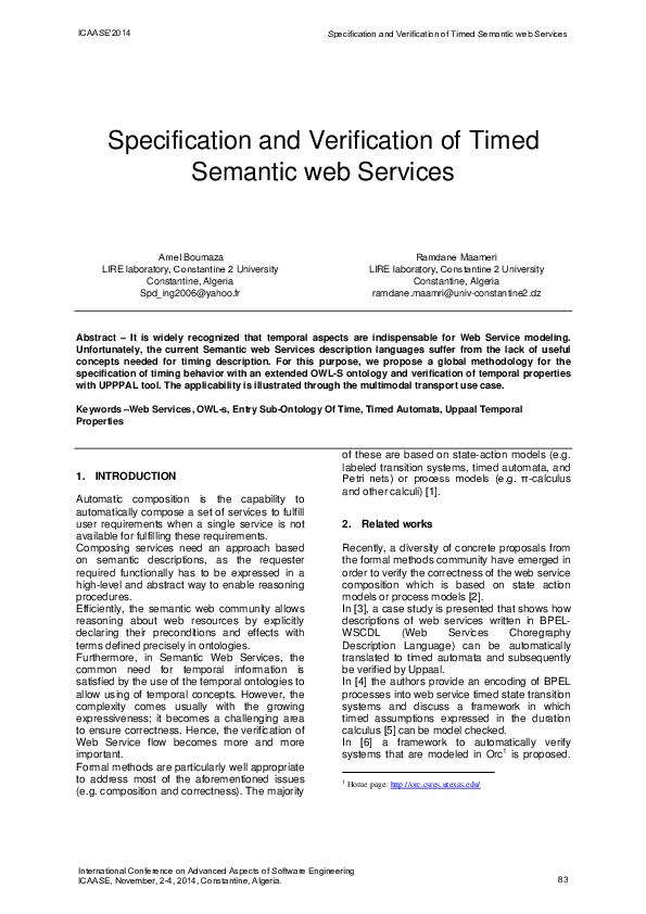 Pdf Specification And Verification Of Timed Semantic Web Services