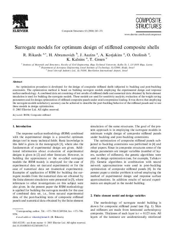 Pdf Surrogate Models For Optimum Design Of Stiffened Composite Shells