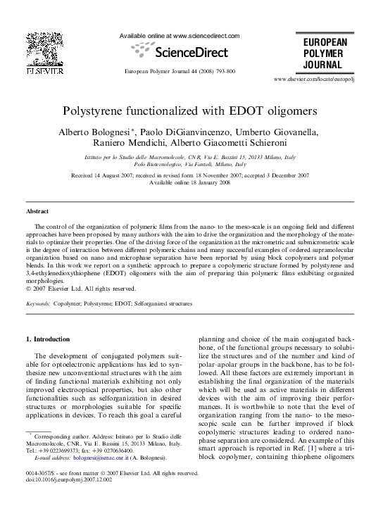 (PDF) Polystyrene functionalized with EDOT oligomers