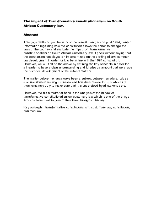 (PDF) The impact of Transformative constitutionalism on South African ...