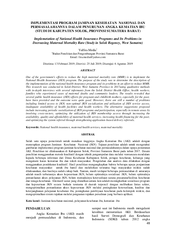 (PDF) Implementasi Program Jaminan Kesehatan Nasional (JKN) DI Provinsi Bengkulu