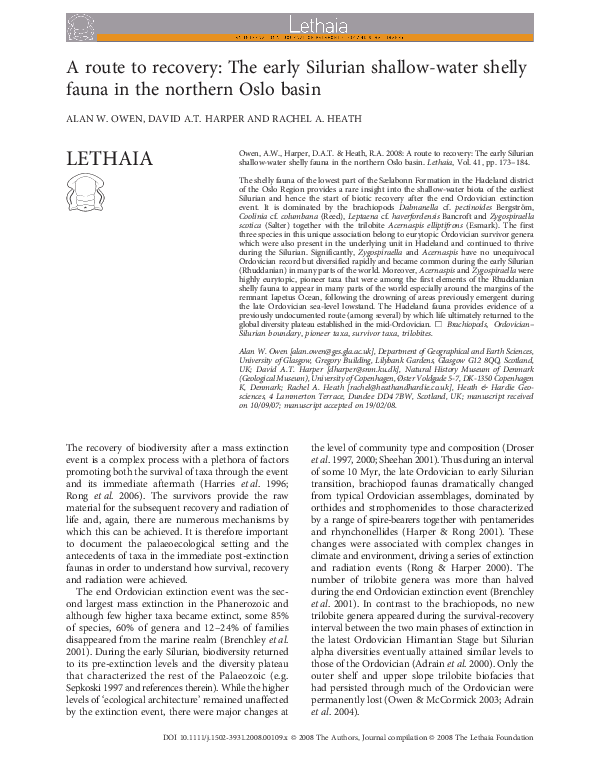 (PDF) A Route to Recovery: The Early Silurian Shallow-Water Shelly ...