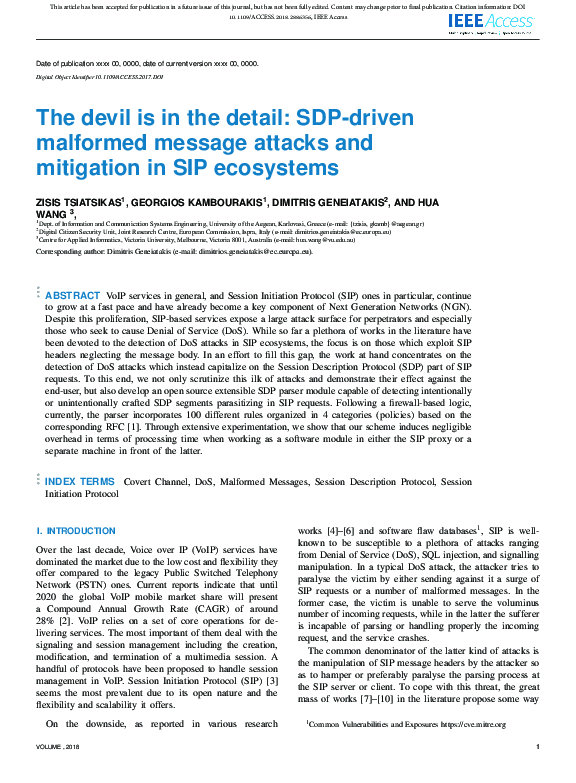 (PDF) The devil is in the detail: SDP-driven malformed message attacks and mitigation in SIP ...