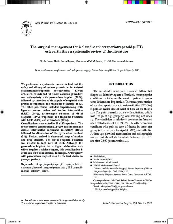 (PDF) The surgical management for isolated scaphotrapeziotrapezoid (STT ...