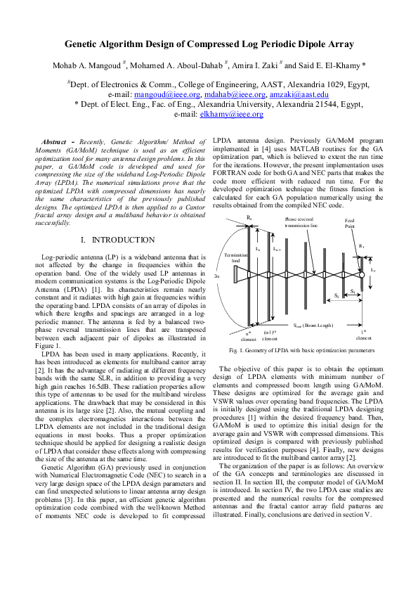 (PDF) Genetic algorithm design of compressed log periodic dipole array