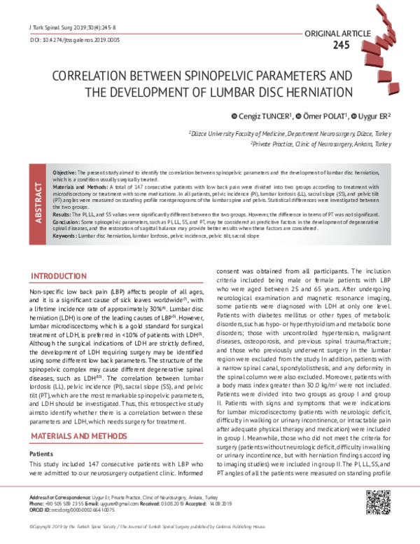 (PDF) Correlation between spinopelvic parameters and clinical outcomes ...