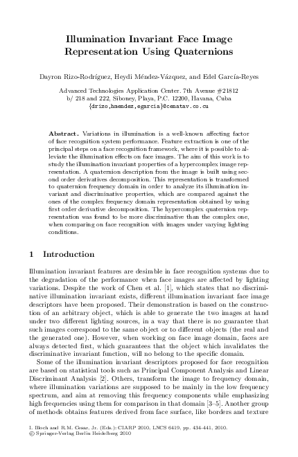 (PDF) Illumination invariant face image representation using quaternions