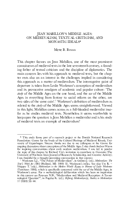 (PDF) Jean Mabillon's Middle Ages: On Medievalism, Textual Criticism ...