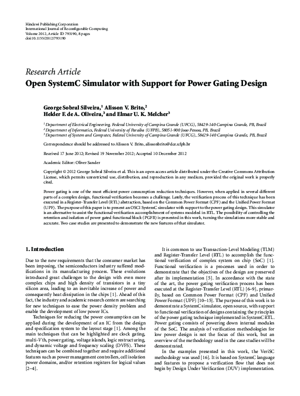 (PDF) Open SystemC Simulator with Support for Power Gating Design