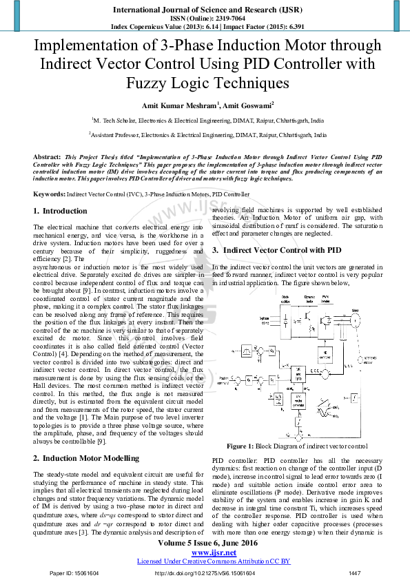 (PDF) Implementation of 3-Phase Induction Motor through Indirect Vector Control Using PID ...
