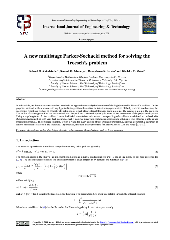 (PDF) A new multistage Parker-Sochacki method for solving the Troesch’s problem