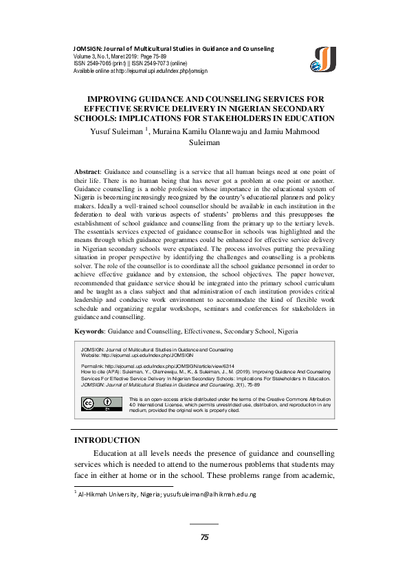 (PDF) Improving Guidance and Counseling Services for Effective Service ...