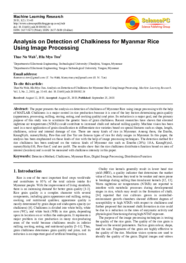 (PDF) Analysis on Detection of Chalkiness for Myanmar Rice Using Image ...