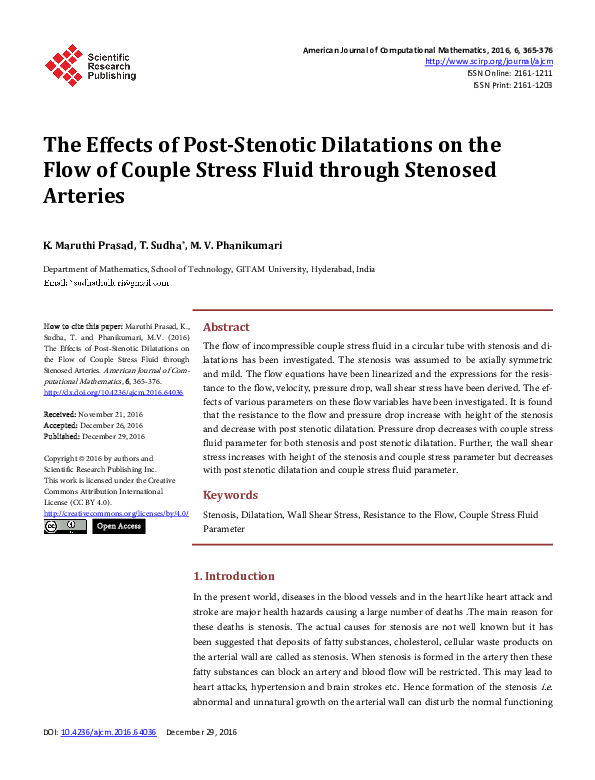 (PDF) The effects of post-stenotic dilatations on the flow of a blood ...