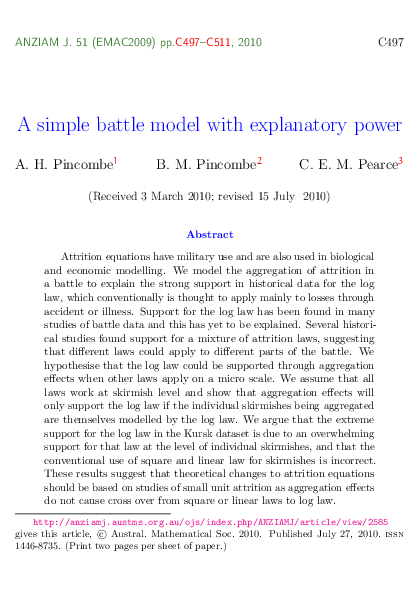 (PDF) A simple battle model with explanatory power