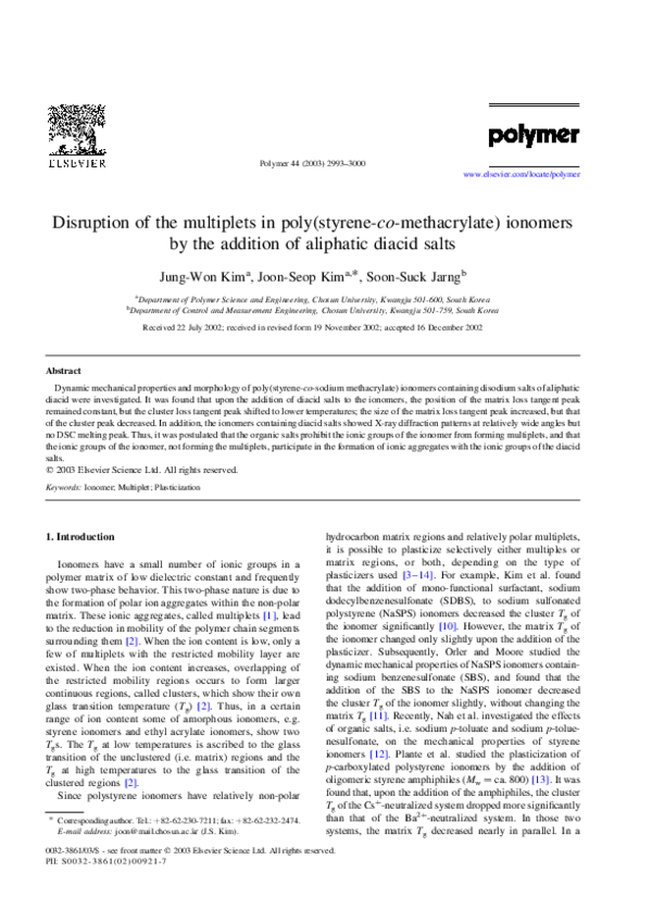 (PDF) Disruption of the multiplets in poly(styrene-co-methacrylate ...