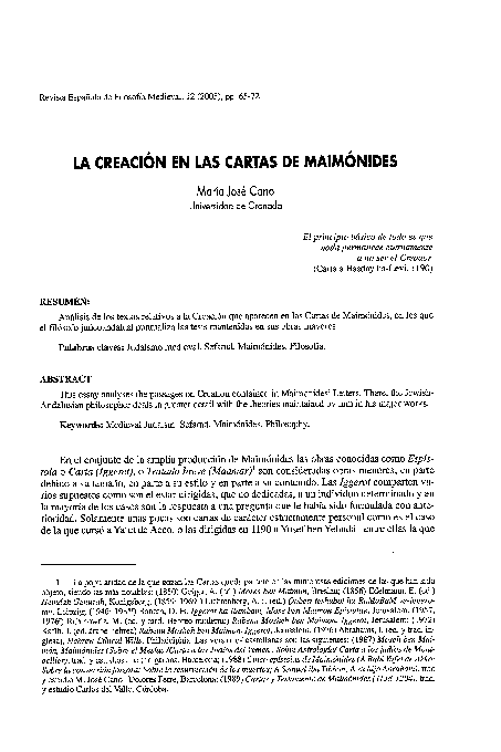 (PDF) La creación en las cartas de Maimónides