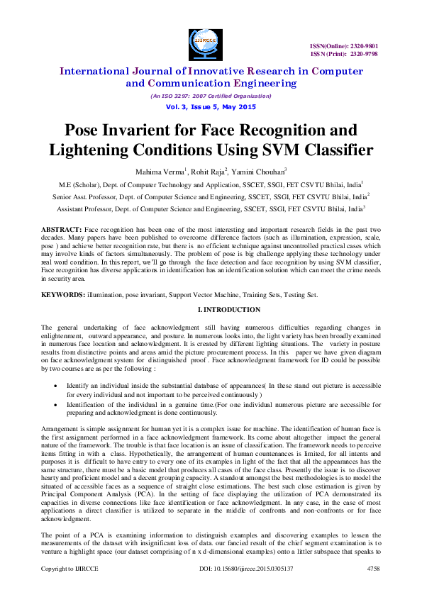 (PDF) Pose Invarient for Face Recognition andLightening Conditions Using SVM Classifier