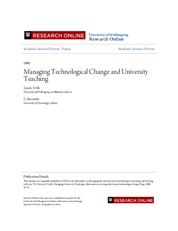 (PDF) Managing technological change and university teaching