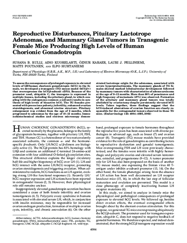 (PDF) Reproductive Disturbances, Pituitary Lactotrope Adenomas, and ...