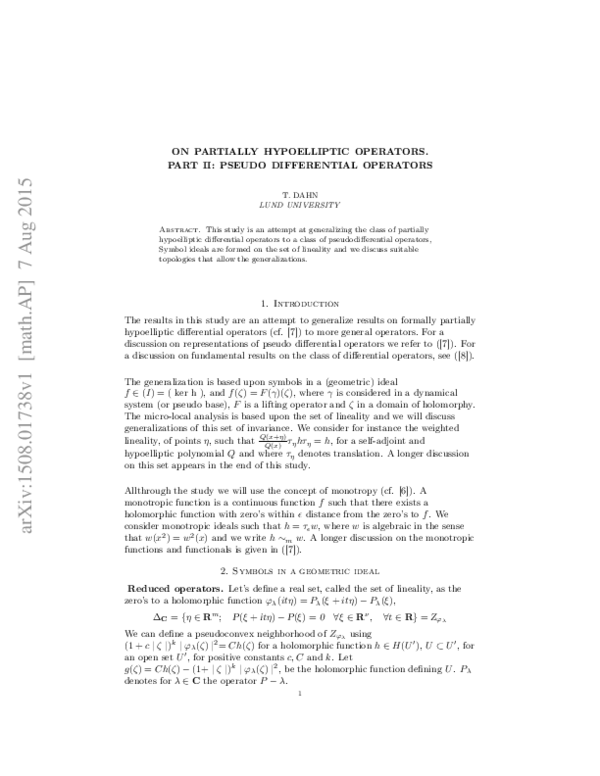 Pdf On Partially Hypoelliptic Operators Part Ii Pseudo Differential