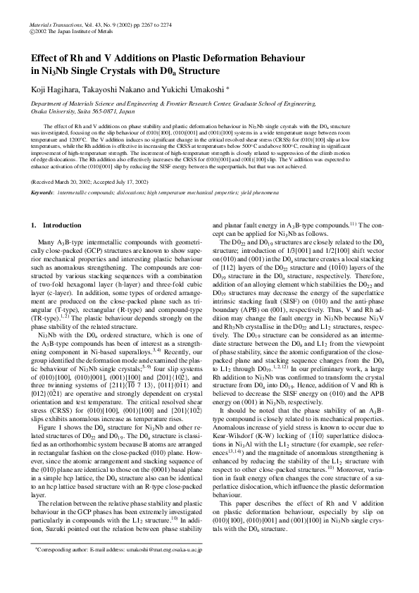 (PDF) Effect of Rh and V Additions on Plastic Deformation Behaviour in ...