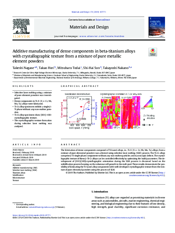 (PDF) Additive manufacturing of dense components in beta‑titanium ...