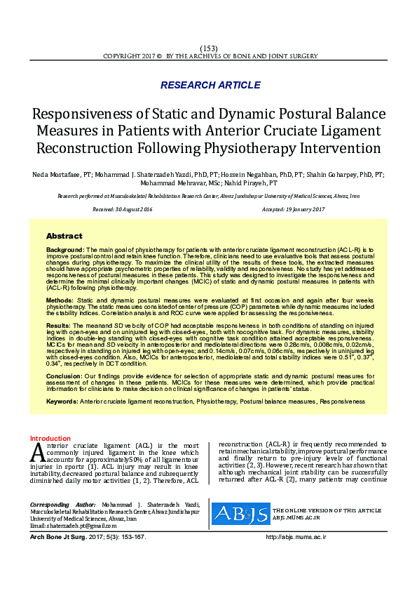 (PDF) Postural Stability Changes Following Static Loading in Athletes ...