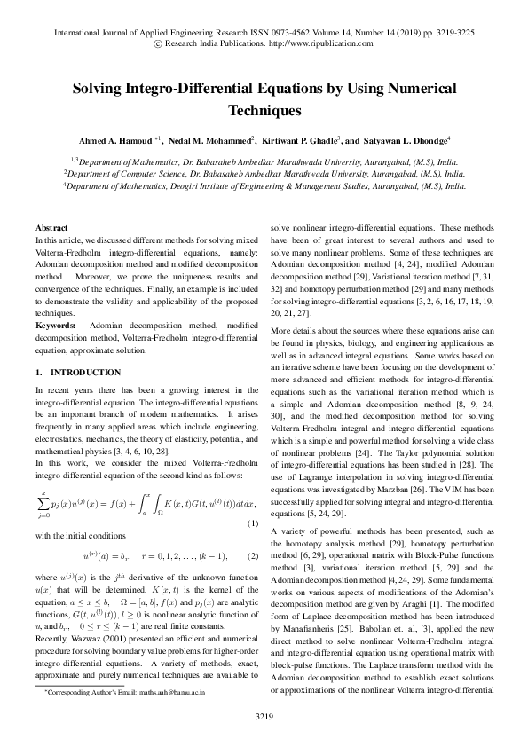 (PDF) Solving Integro-Differential Equations by Using Numerical ...