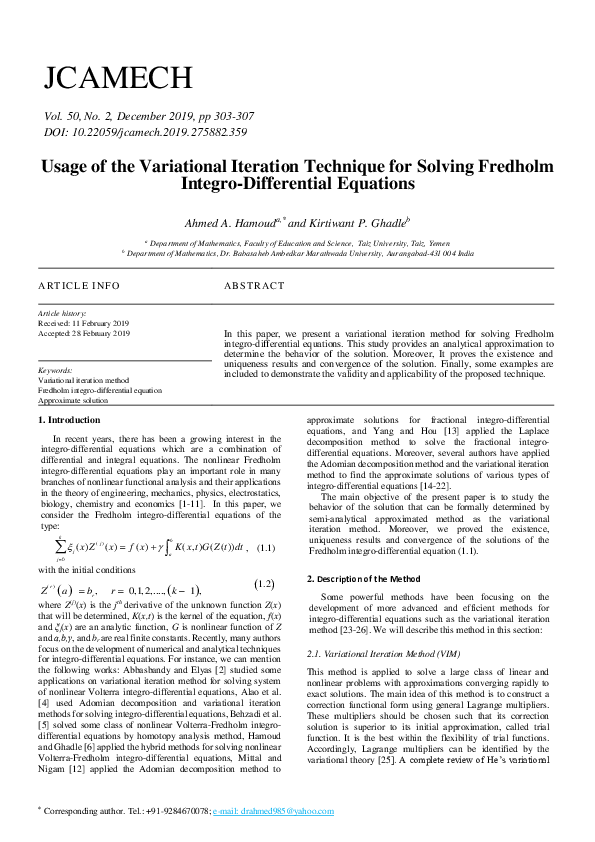 Pdf Usage Of The Variational Iteration Technique For Solving Fredholm Integro Differential