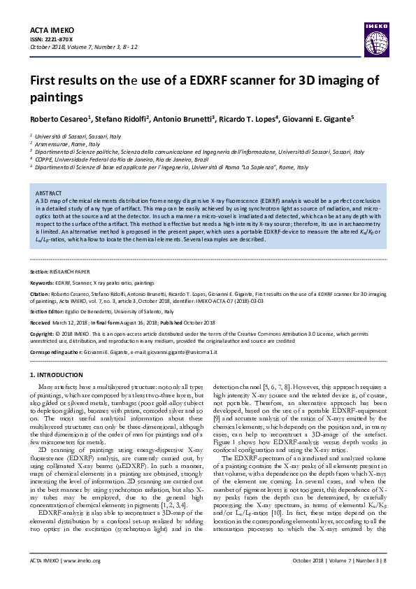 (PDF) First results on th e use of a EDXRF scanner for 3 D imaging of ...