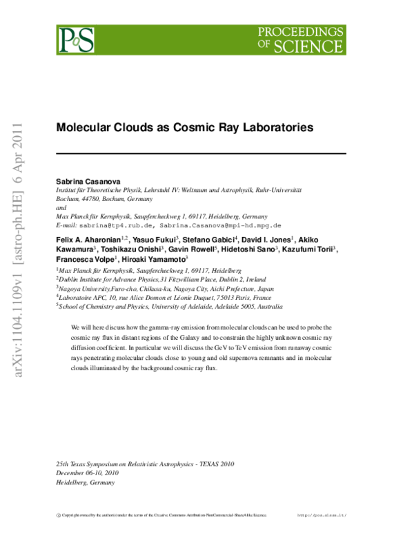 (PDF) Molecular Clouds as Cosmic Ray Laboratories
