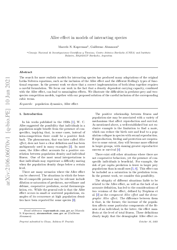 (PDF) Allee effect in models of interacting species