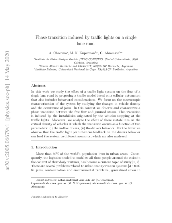 (PDF) A phase transition induced by traffic lights on a single lane road