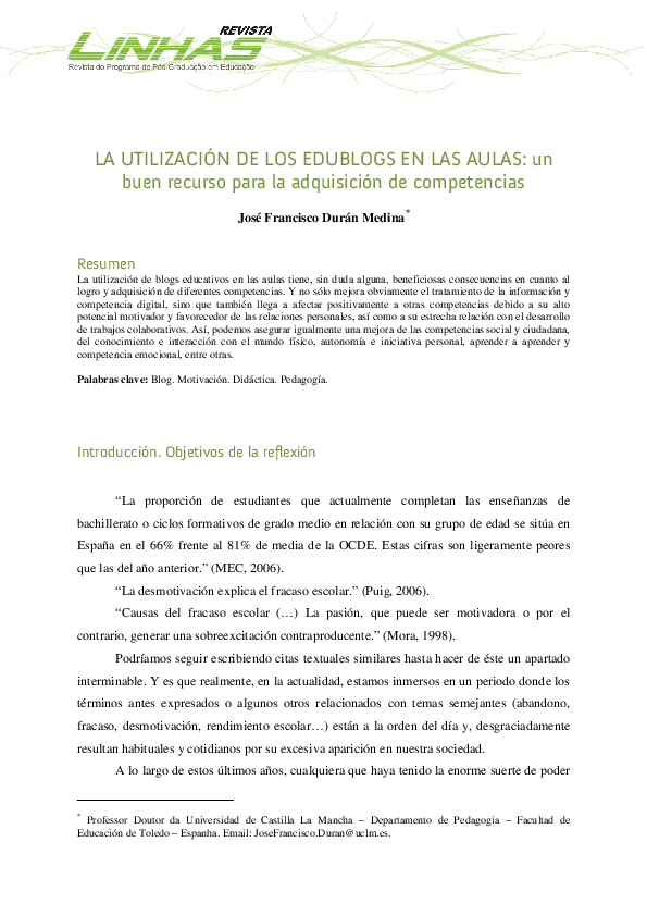 (PDF) LA UTILIZACIÓN DE LOS EDUBLOGS EN LAS AULAS: un buen recurso para la adquisición de ...