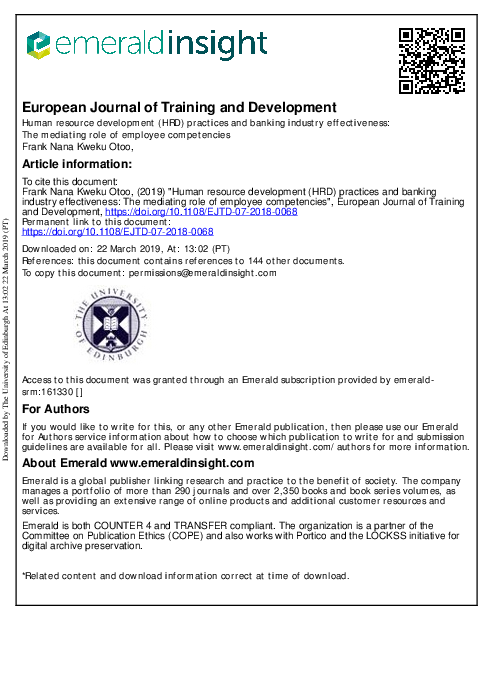 (PDF) Human resource development (HRD) practices and banking industry ...