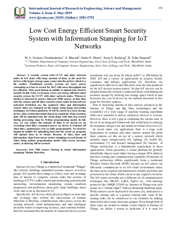 (PDF) Low Cost Energy Efficient Smart Security System with Information Stamping for IoT Networks