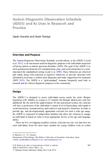 (PDF) Autism Diagnostic Observation Schedule (ADOS) and Its Uses in ...