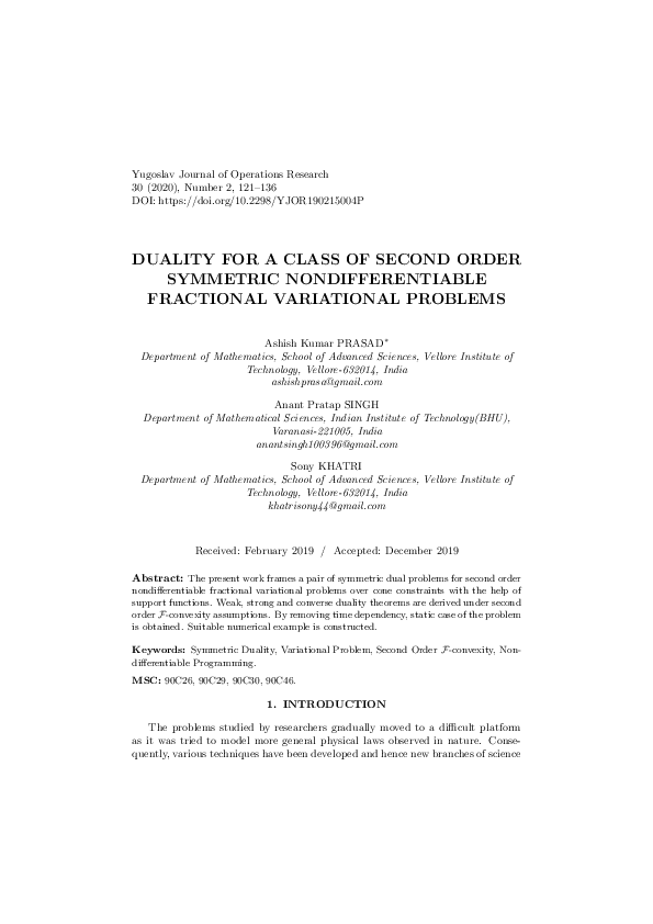 (PDF) Duality for a class of second order symmetric non-differentiable fractional variational ...