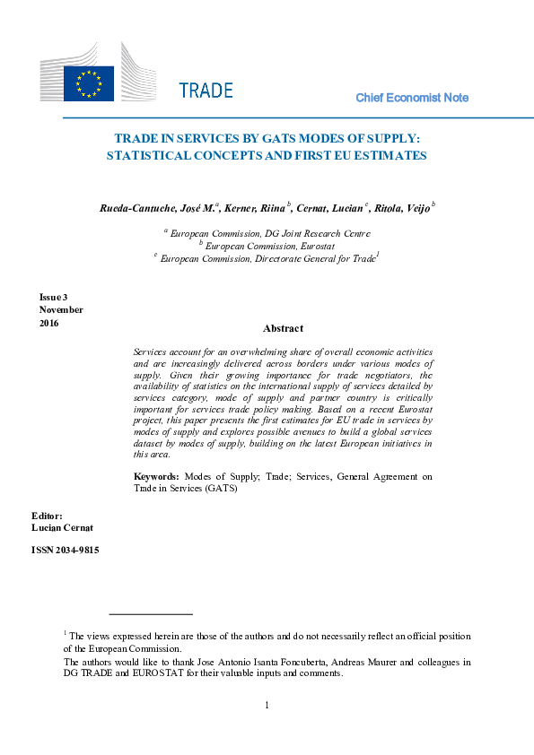 (PDF) Trade in services by GATS modes of supply: Statistical concepts ...