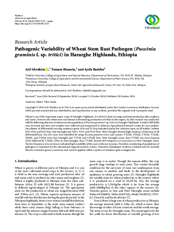 (PDF) Pathogenic Variability of Wheat Stem Rust Pathogen (Puccinia ...