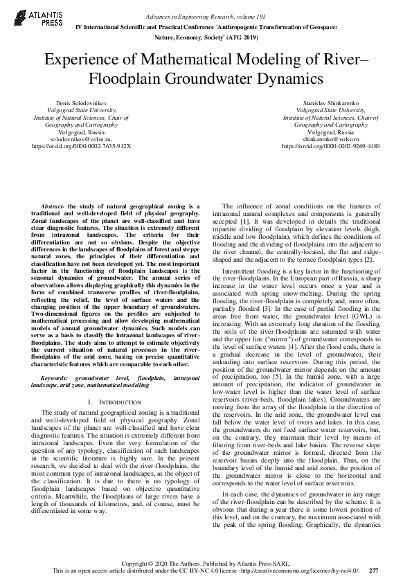 (PDF) Experience of Mathematical Modeling of River–Floodplain ...