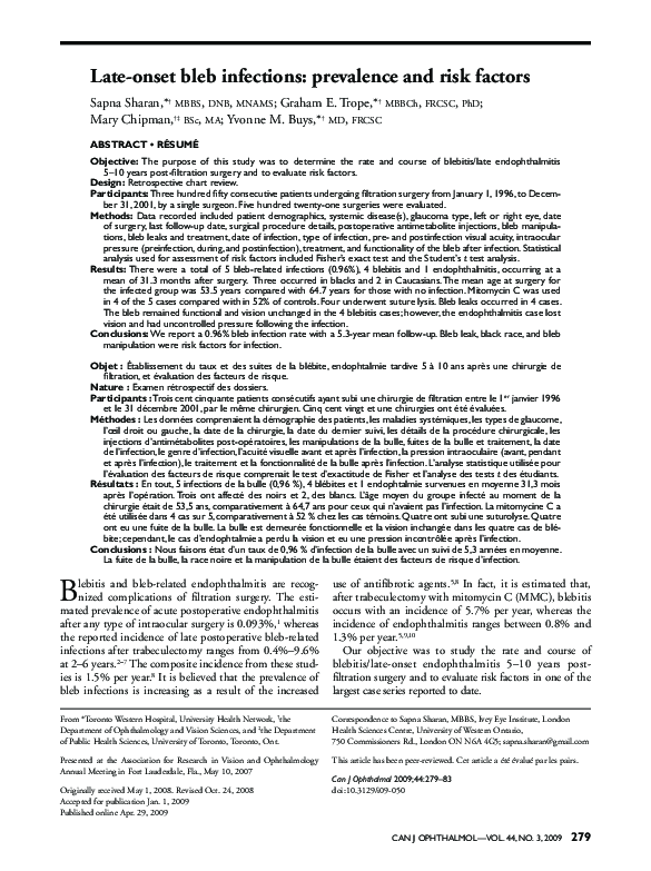 (PDF) Late-onset bleb infections: Prevalence and risk factors