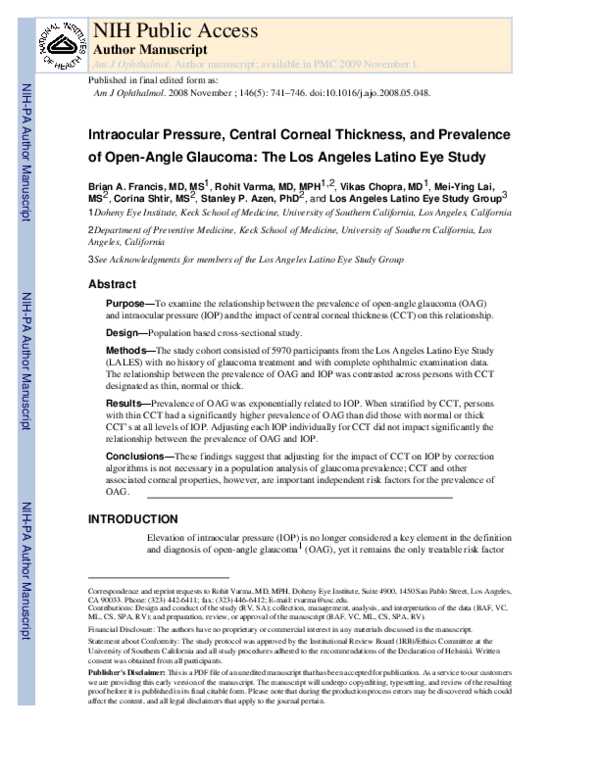 (PDF) Intraocular Pressure, Central Corneal Thickness, and Prevalence of Open-Angle Glaucoma ...